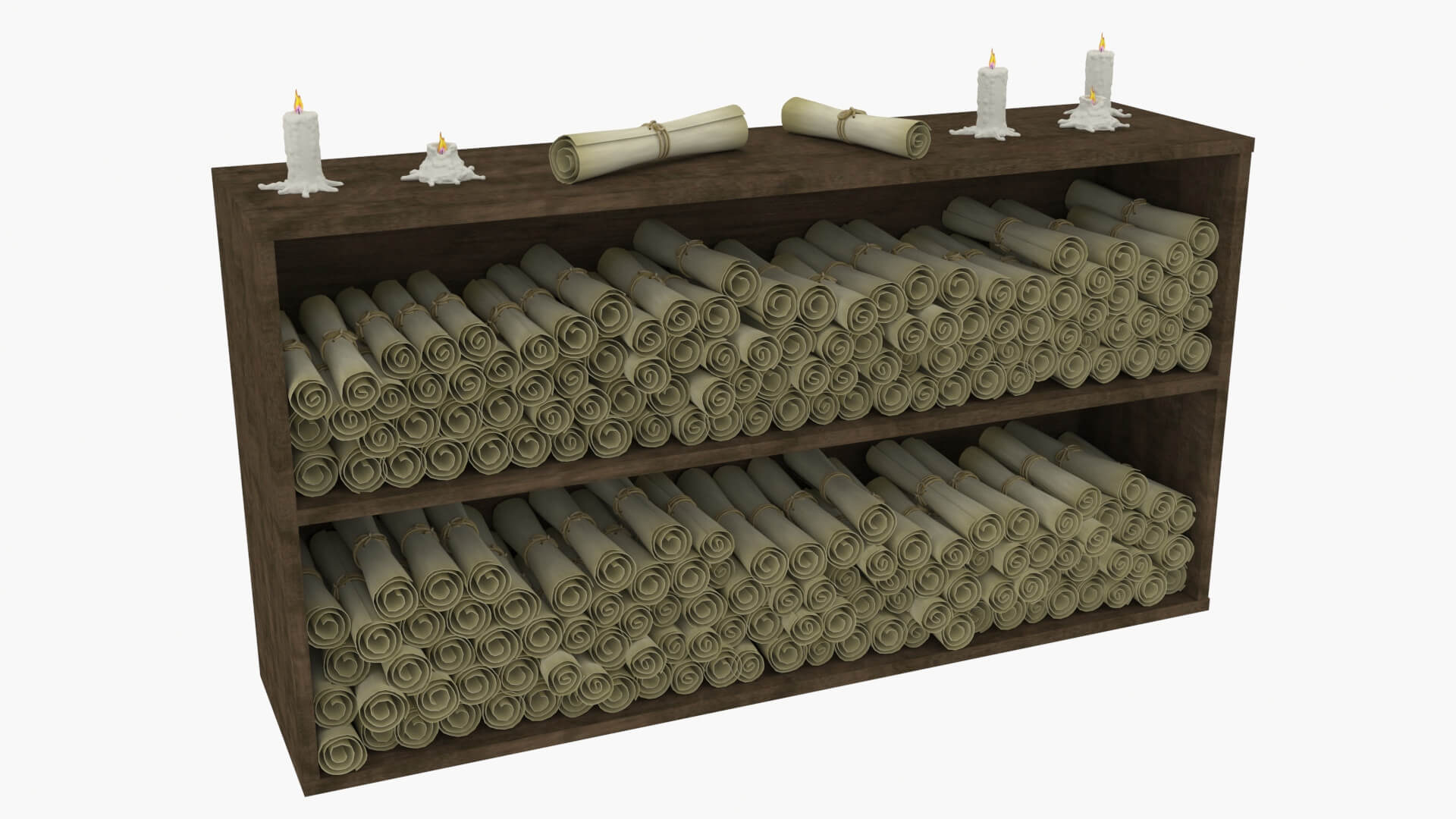 Old Shelf With Scrolls and Candles - 3D Model by kopofx