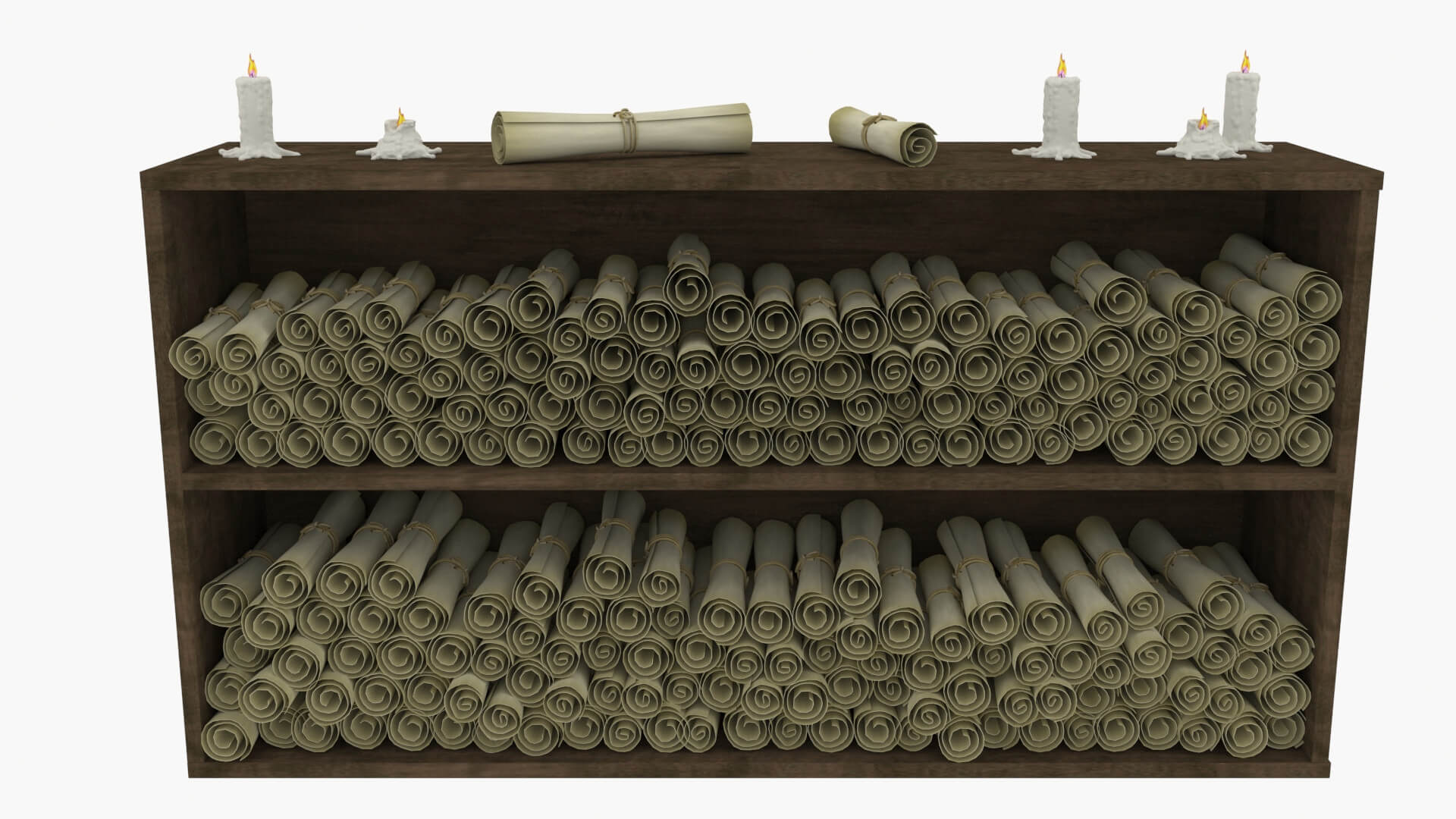 Old Shelf With Scrolls and Candles - 3D Model by kopofx