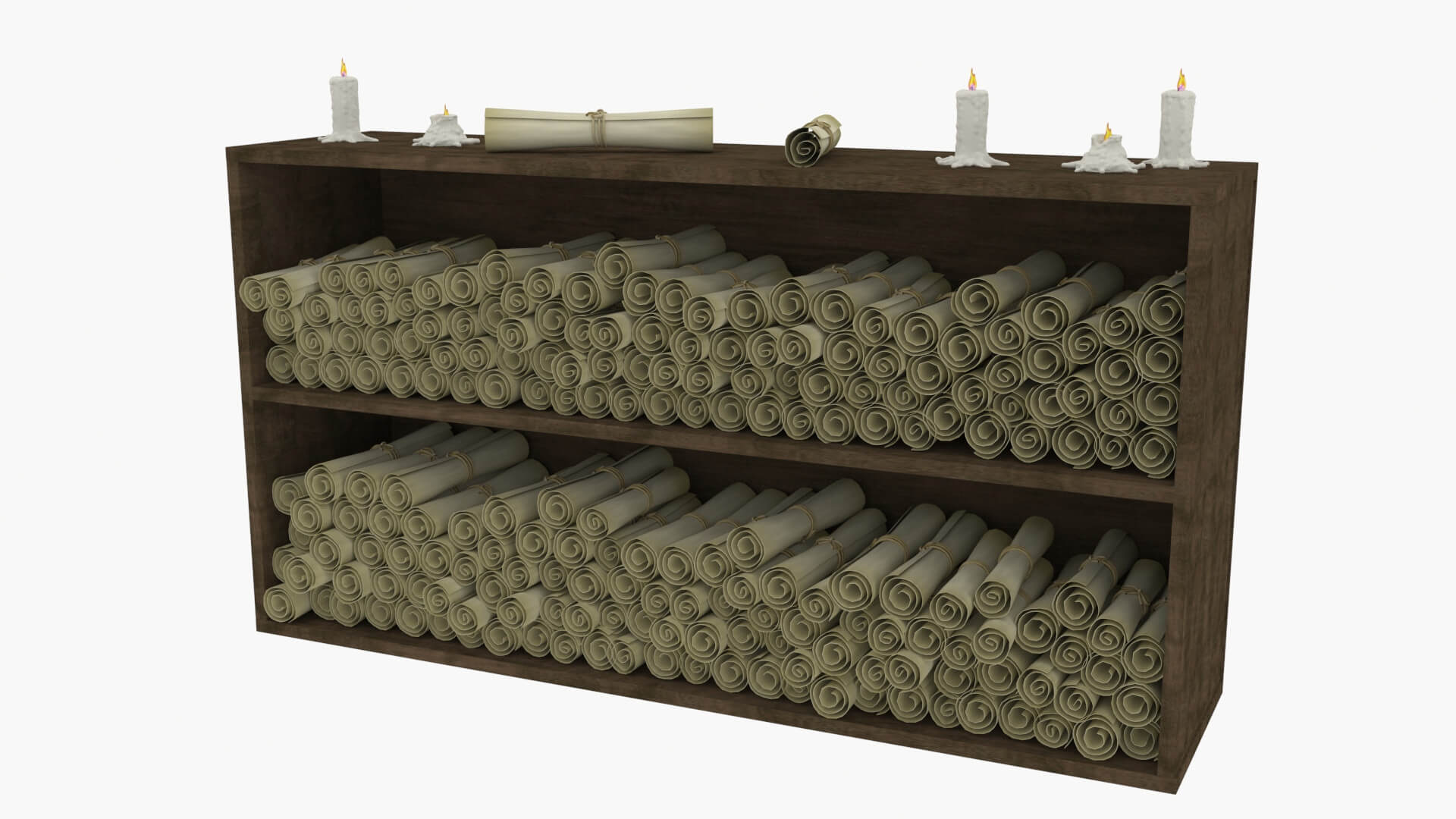 Old Shelf With Scrolls and Candles - 3D Model by kopofx