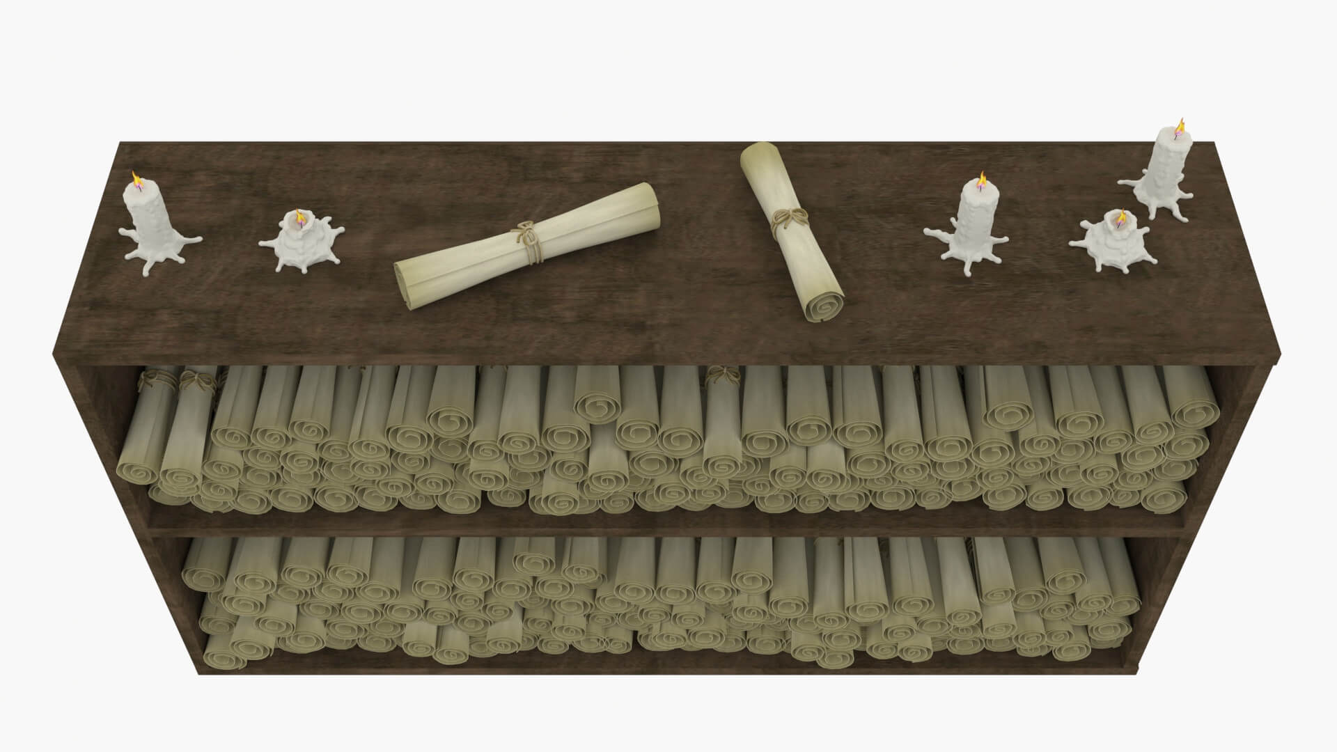 Old Shelf With Scrolls and Candles - 3D Model by kopofx