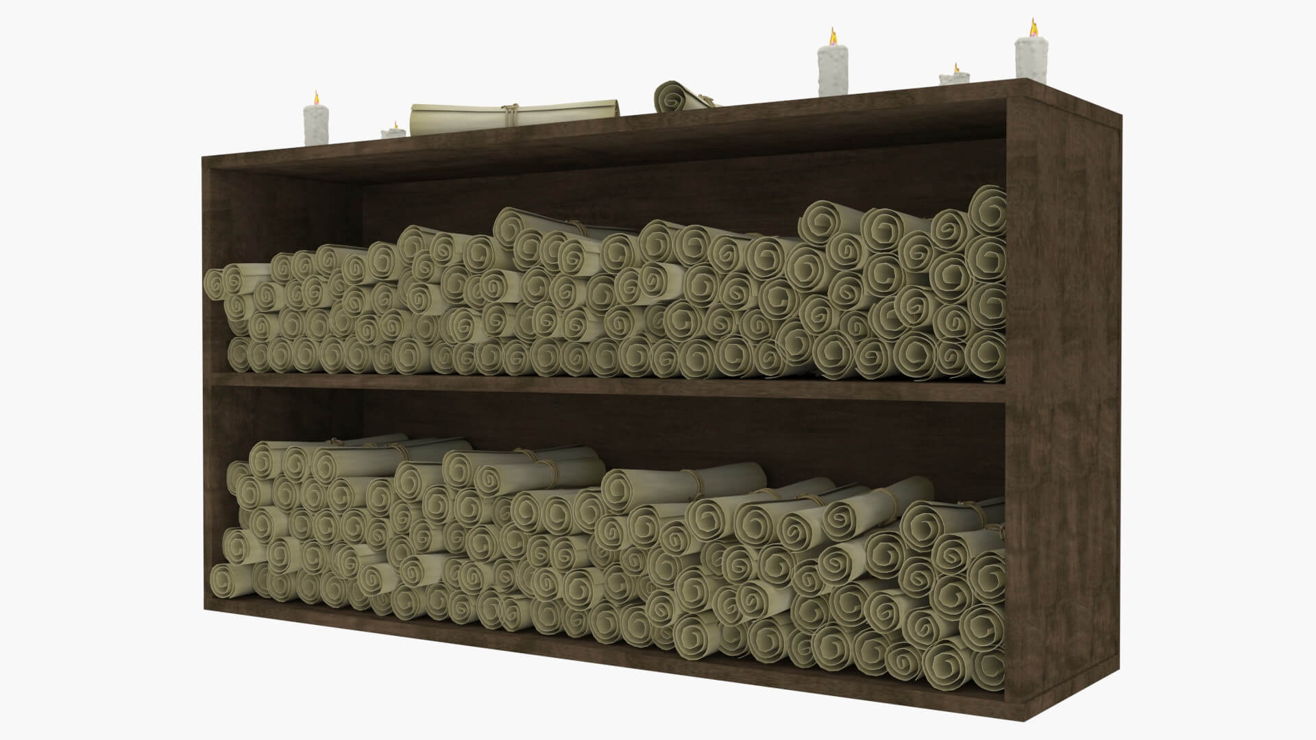 Old Shelf With Scrolls and Candles - 3D Model by kopofx