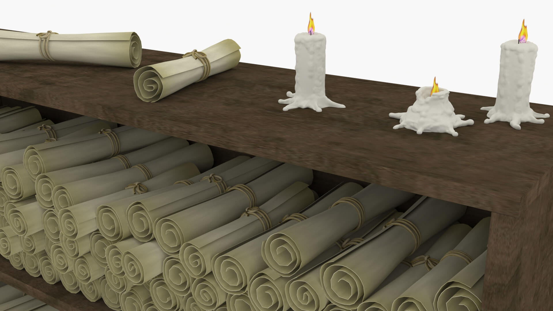 Old Shelf With Scrolls and Candles - 3D Model by kopofx