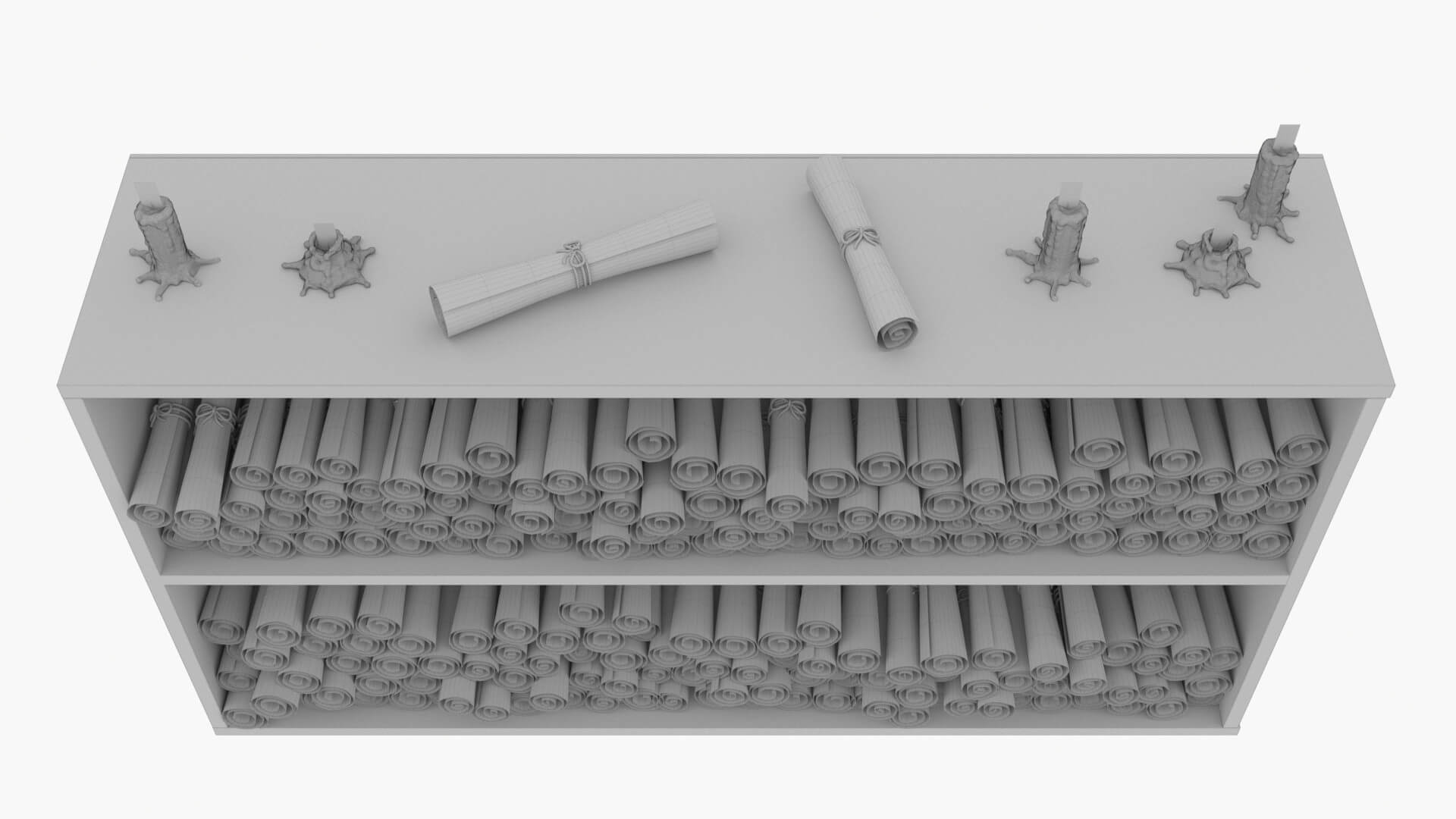 Old Shelf With Scrolls and Candles - 3D Model by kopofx