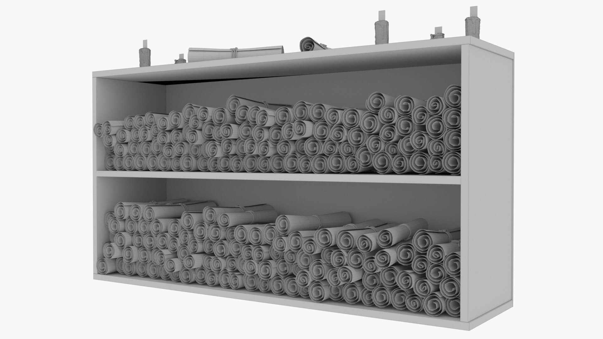 Old Shelf With Scrolls and Candles - 3D Model by kopofx