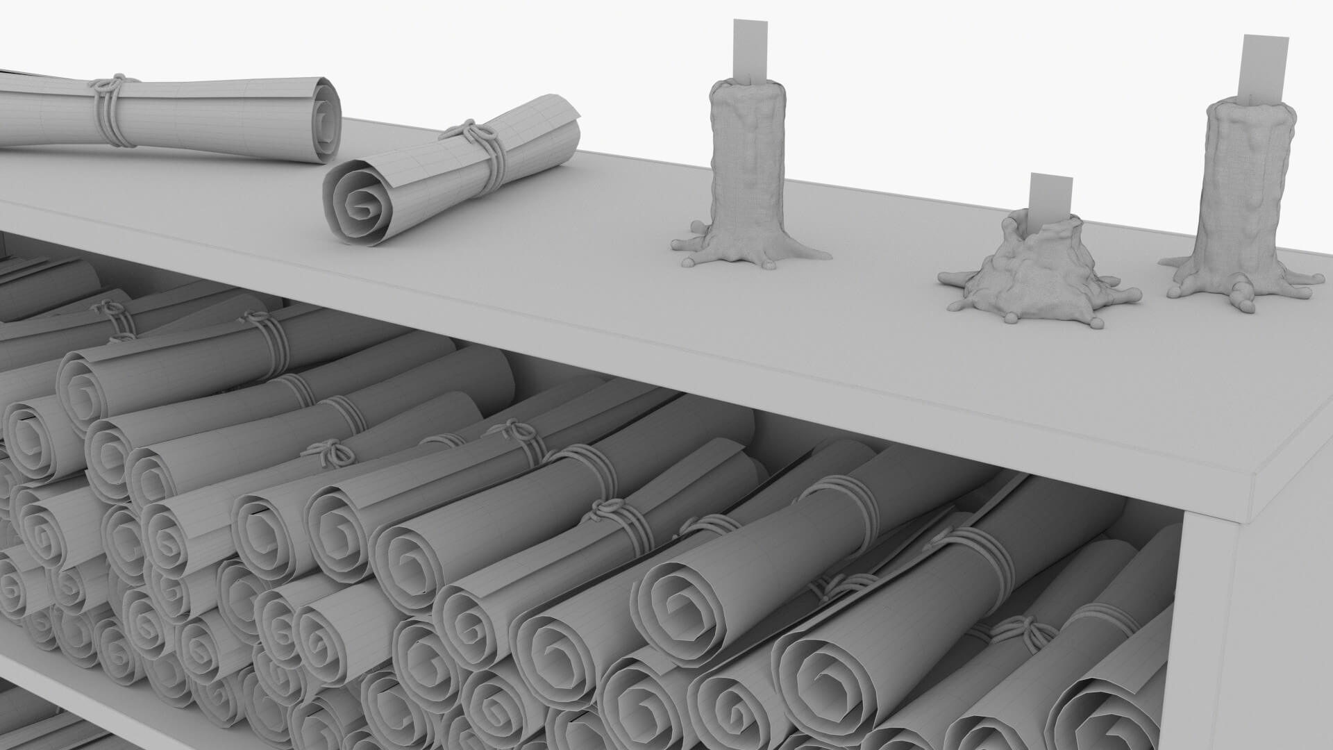 Old Shelf With Scrolls and Candles - 3D Model by kopofx