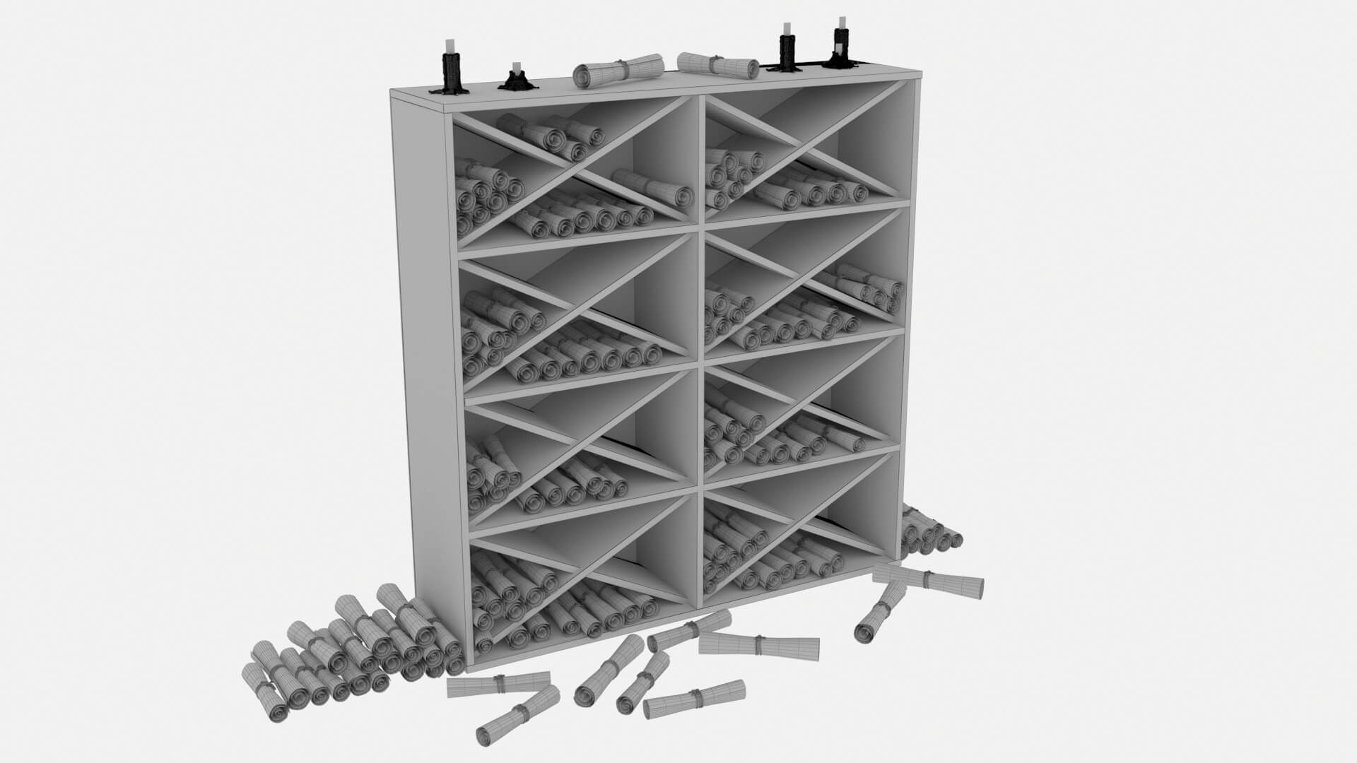 Old Wood Shelf With Scrolls and Candles - 3D Model by kopofx