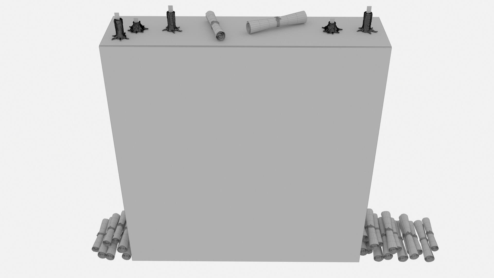 Old Wood Shelf With Scrolls and Candles - 3D Model by kopofx