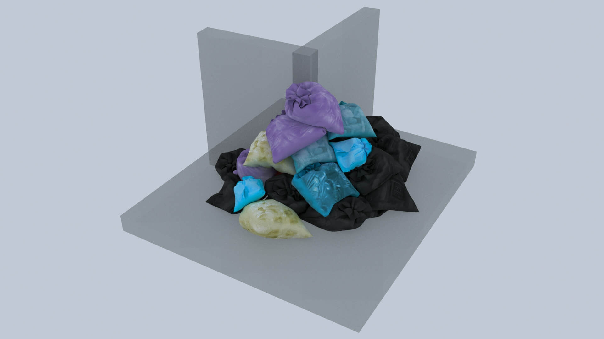 Small Garbage Bags Pile in Street Corner - 3D Model by kopofx