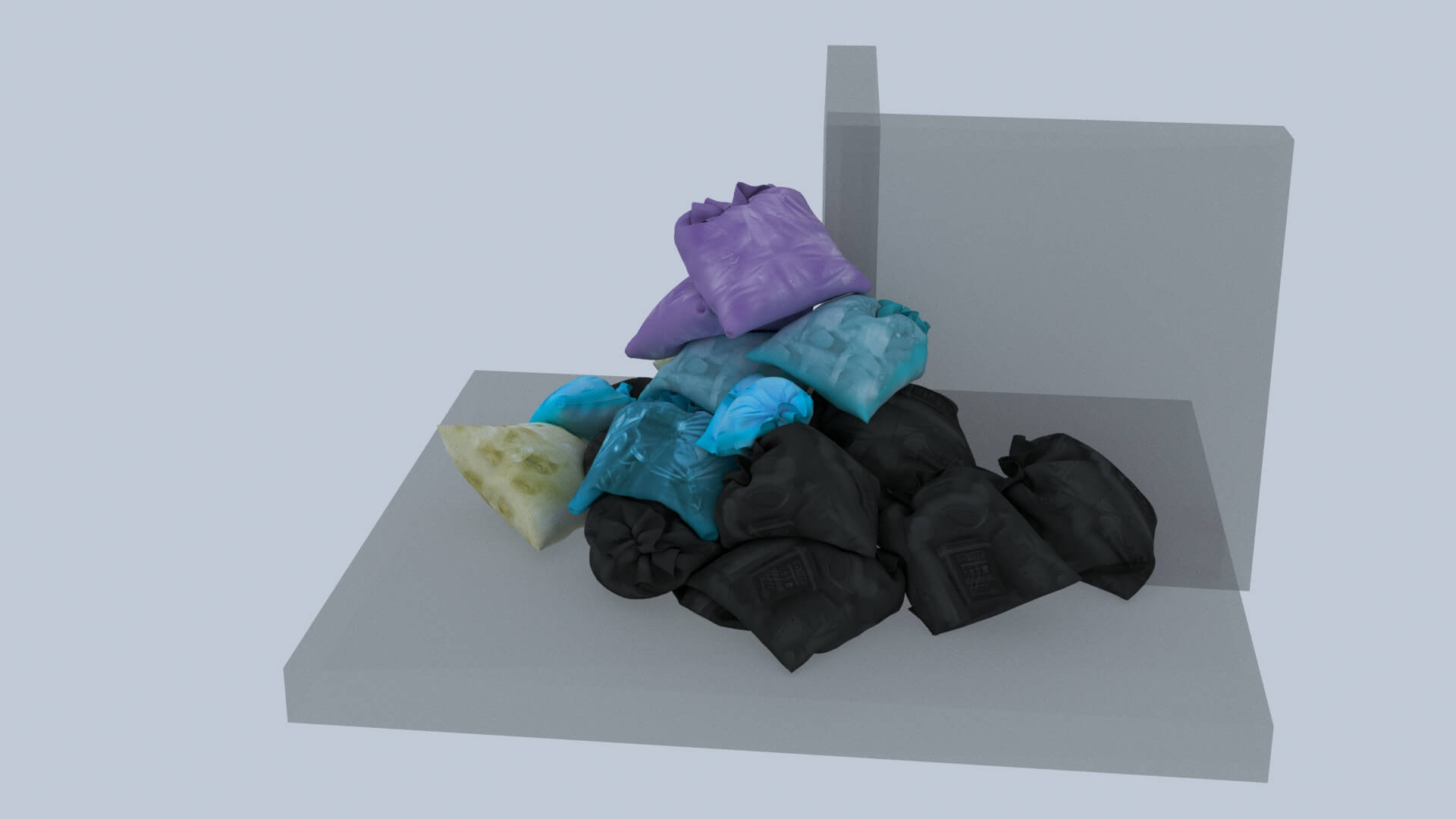 Small Garbage Bags Pile in Street Corner - 3D Model by kopofx