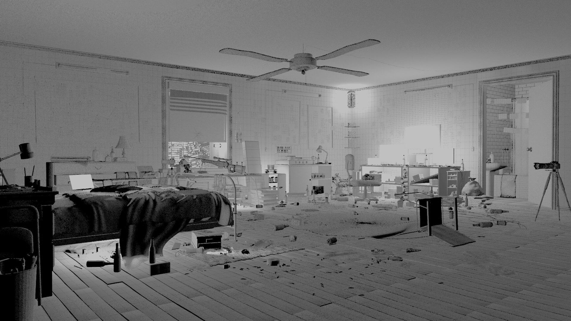 Sniper Bedroom Interior - 3D Model by kopofx