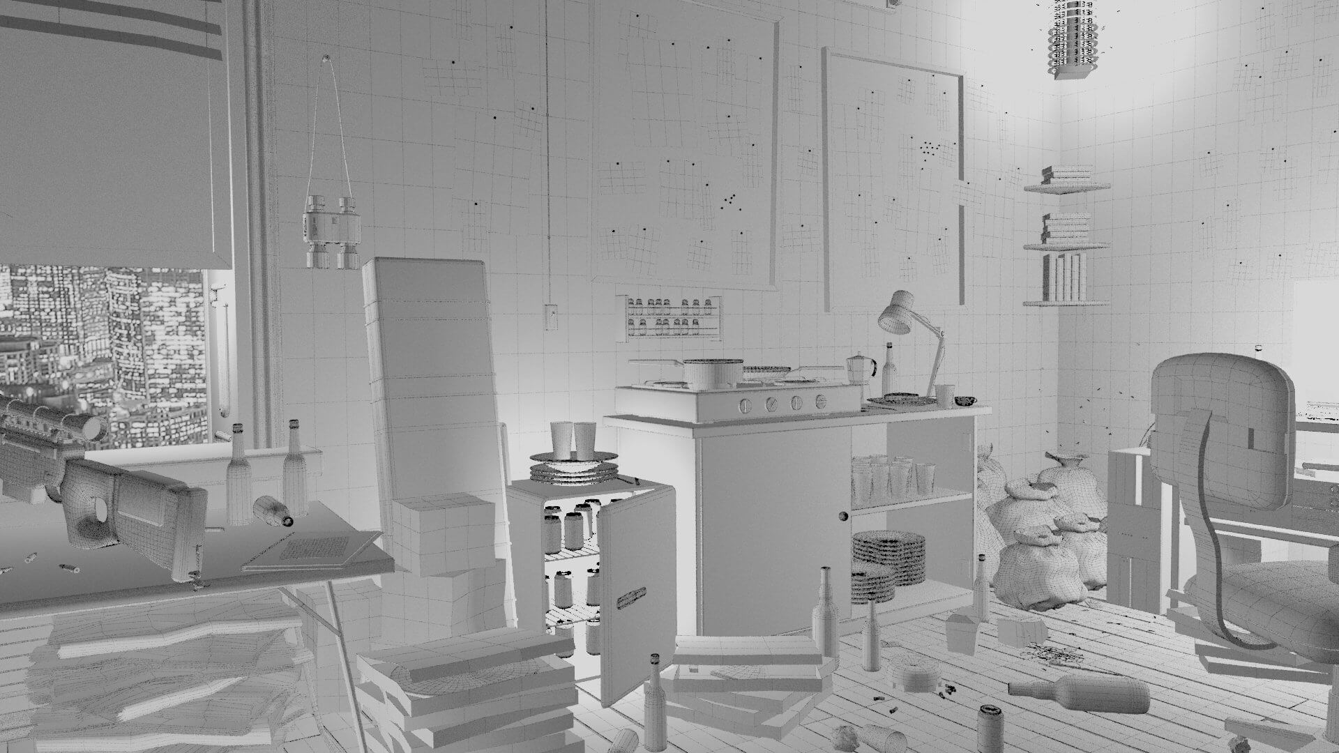 Sniper Bedroom Interior - 3D Model by kopofx