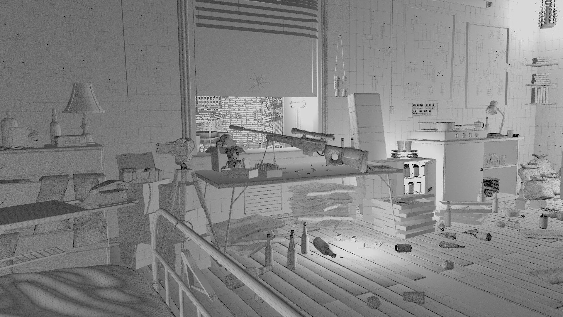 Sniper Bedroom Interior - 3D Model by kopofx