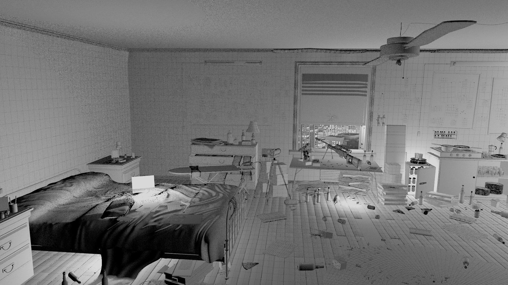 Sniper Bedroom Interior - 3D Model by kopofx