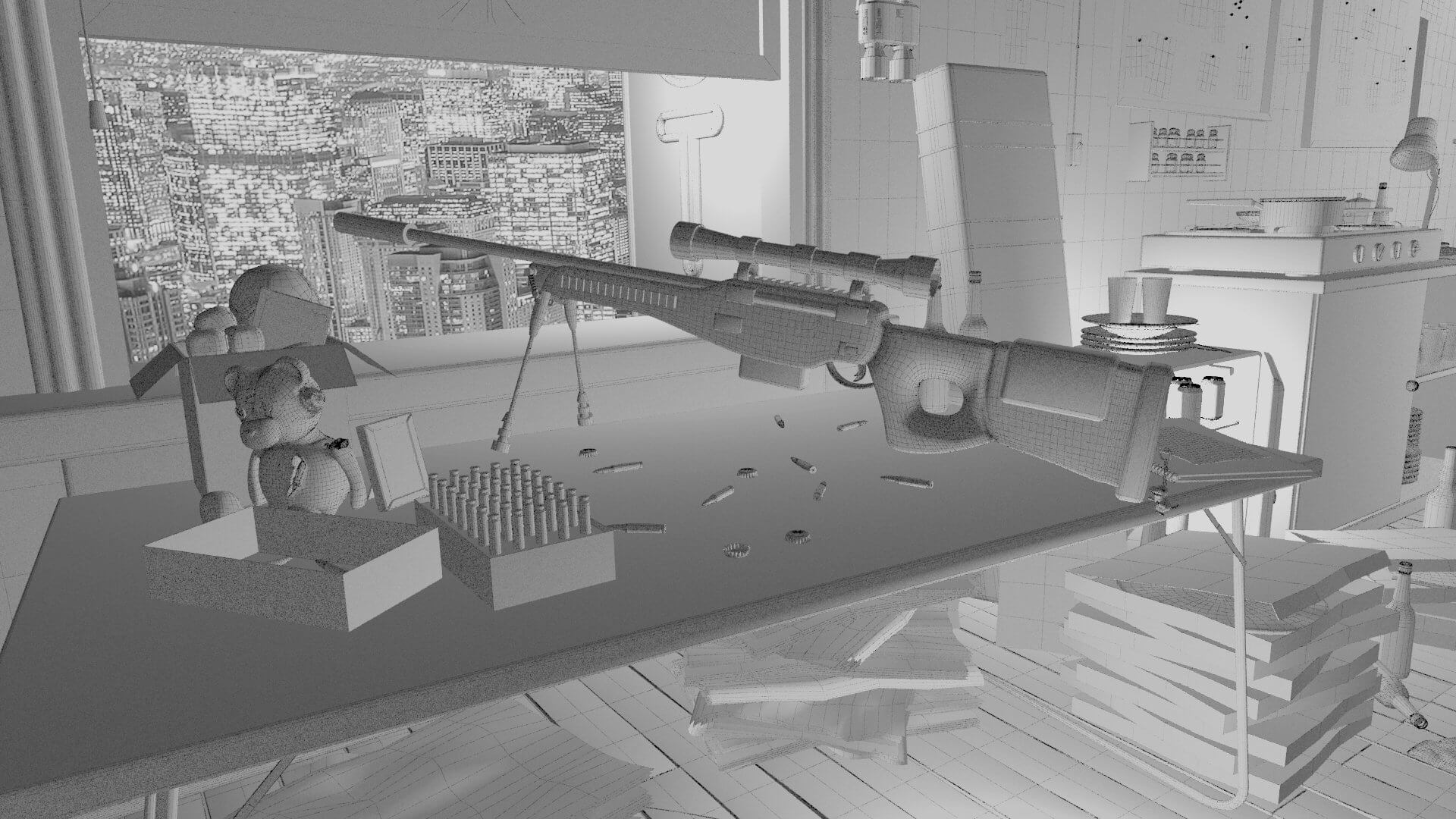 Sniper Bedroom Interior - 3D Model by kopofx