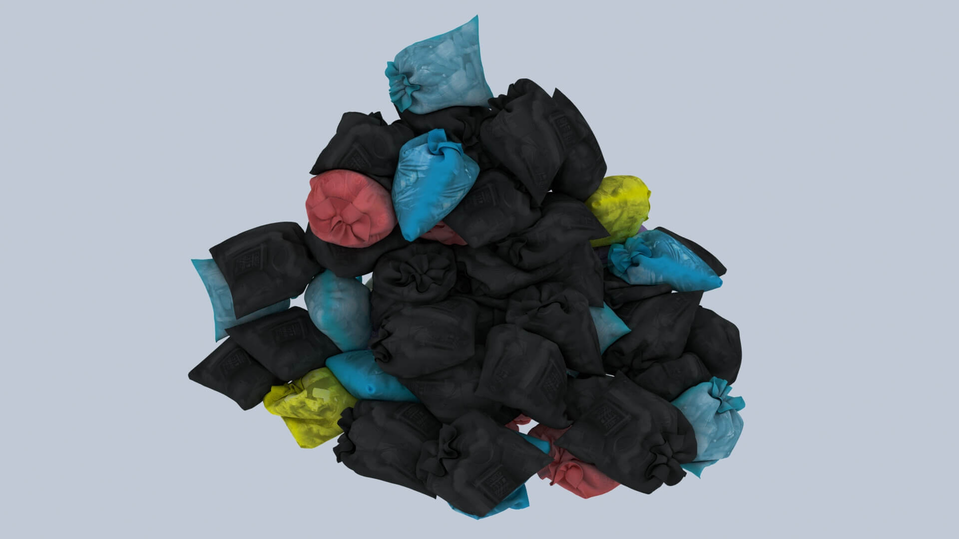 Textured Garbage Bags Pile in a Wall - 3D Model by kopofx