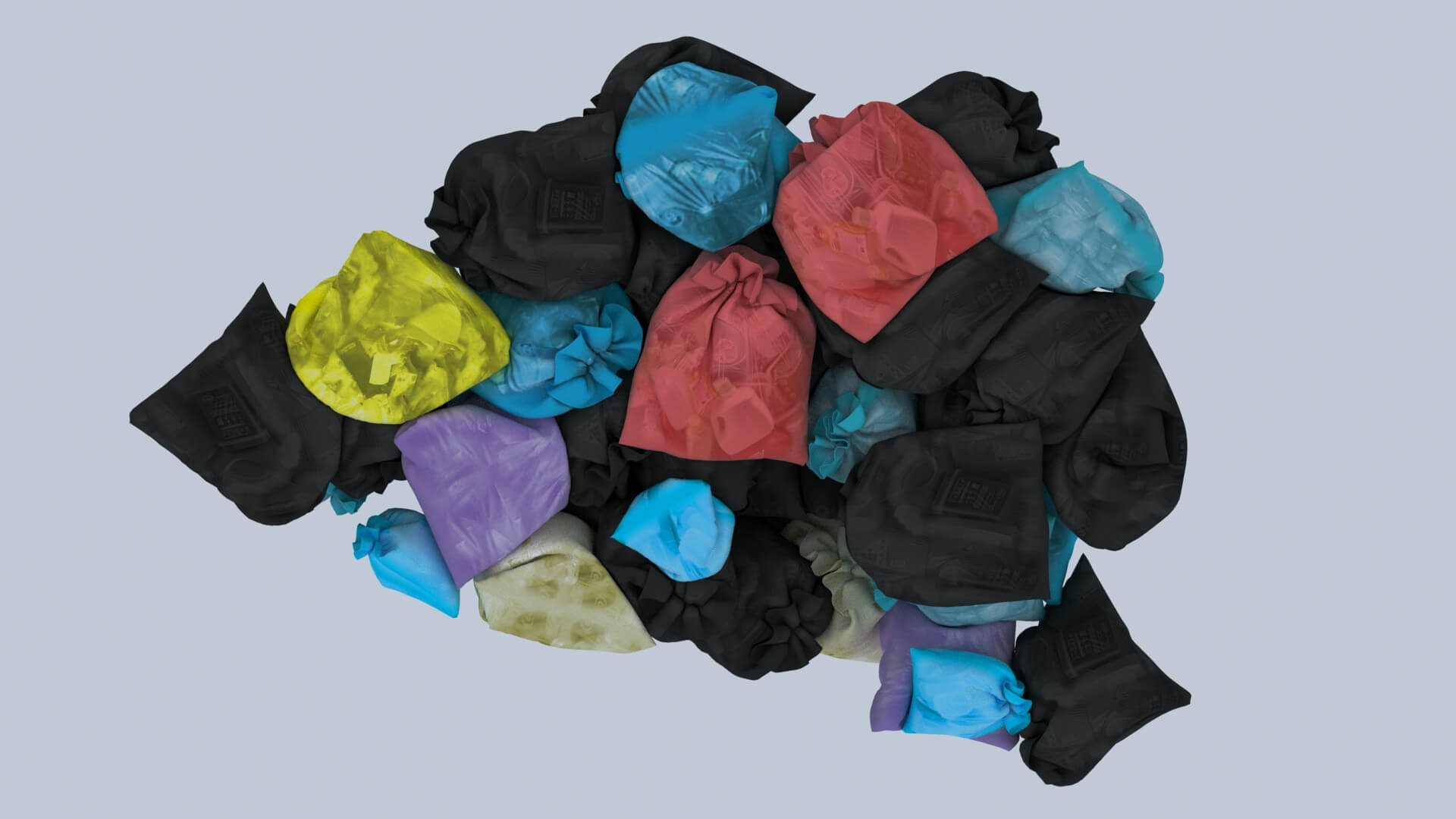 Textured Garbage Bags Pile in a Wall - 3D Model by kopofx