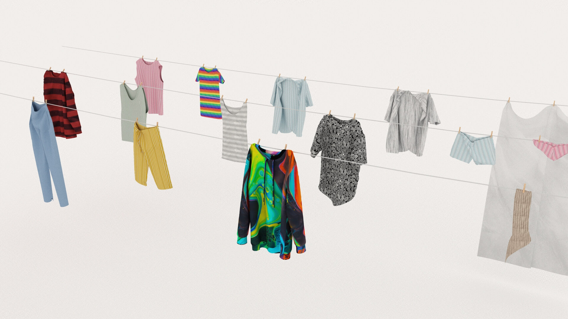 Textured Hanged Clothes Line - 3D Model by kopofx