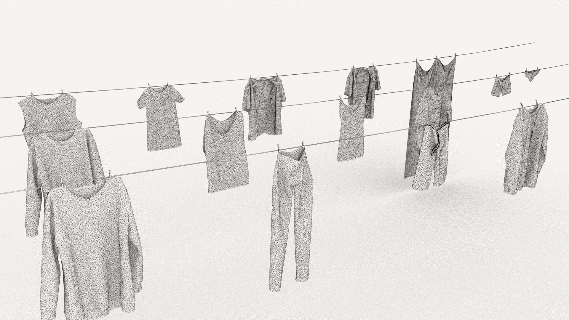 Textured Hanged Clothes Line - 3D Model by kopofx