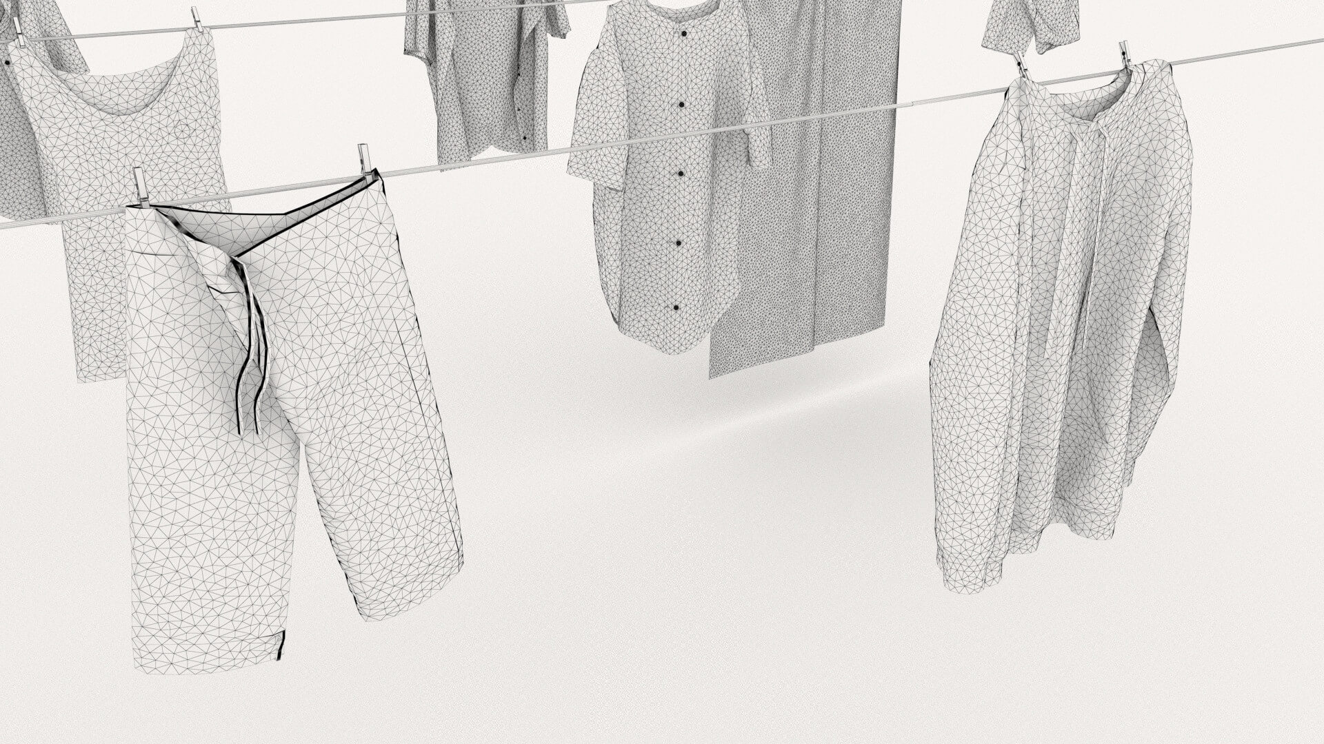 Textured Hanged Clothes Line - 3D Model by kopofx
