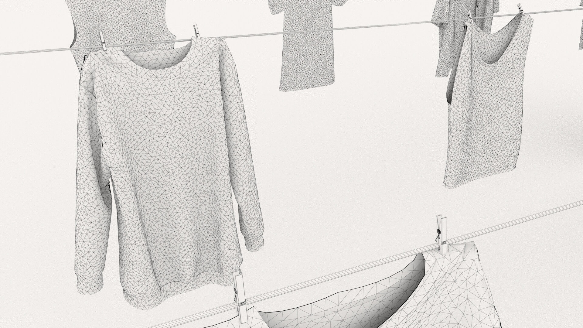 Textured Hanged Clothes Line - 3D Model by kopofx