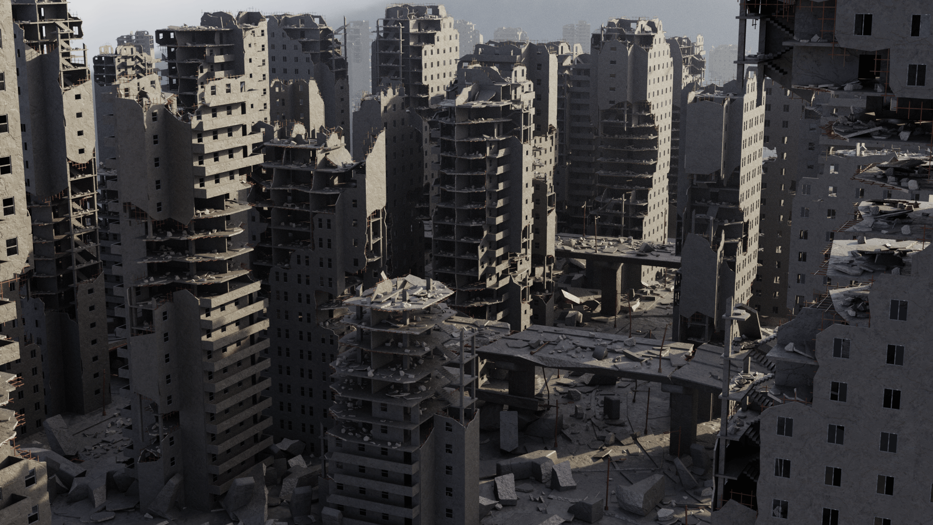 Post Apocalyptic Ruined City 3D Render, Digital Art by korboleev