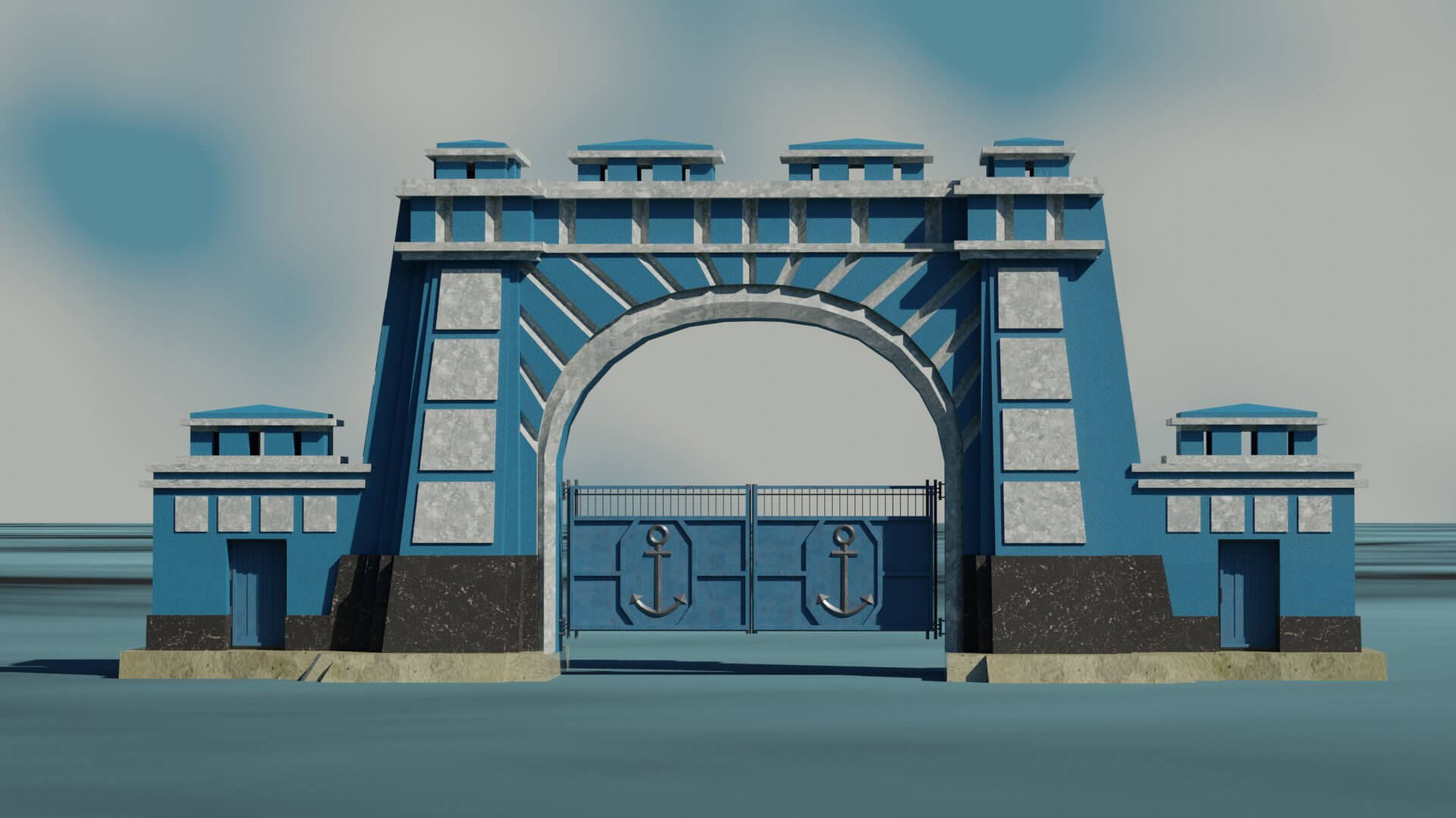 Big Enter Gate of River Port - 3D Model by KotSysanin