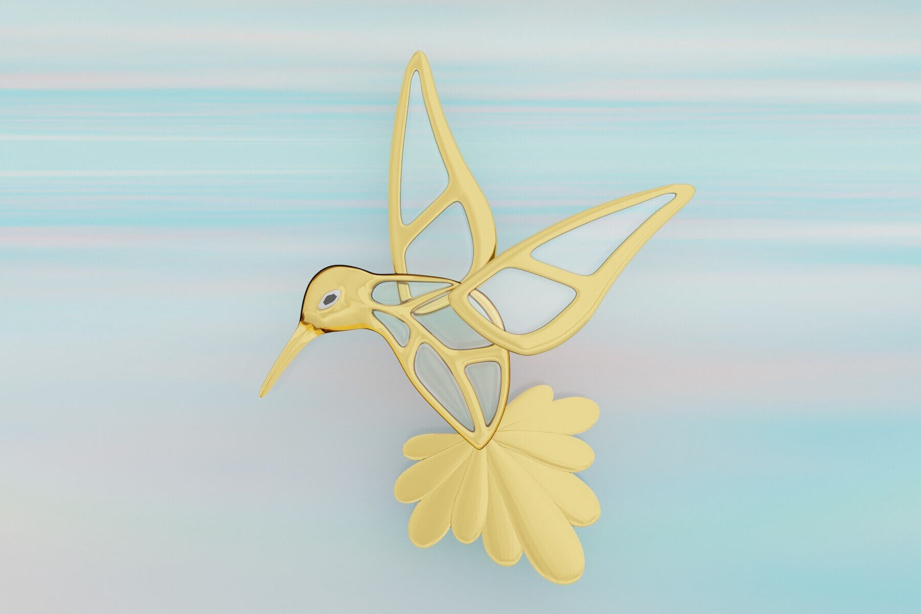 Golden Bird 3D Render, Digital Art by kratzdistel