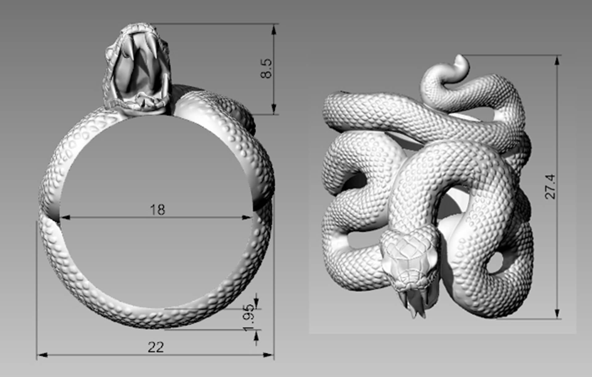 Serpent Ring With Open Mouth - 3D Model by Kseny_3design