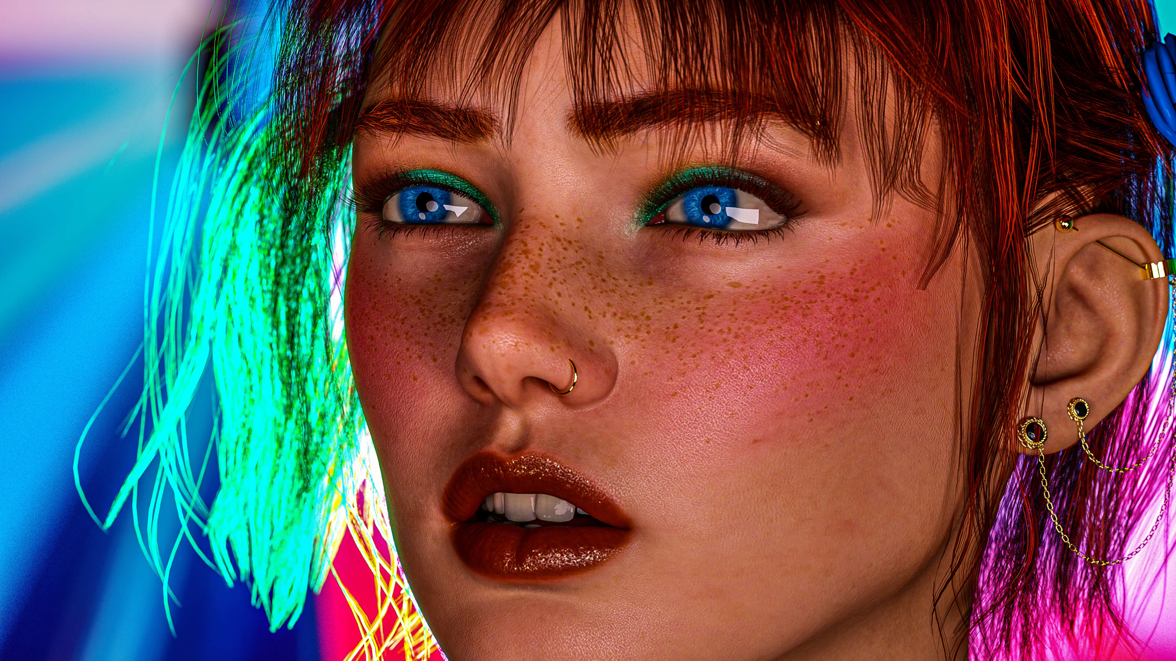 Raver Girl Portrait 3D Render, Digital Art by kssam