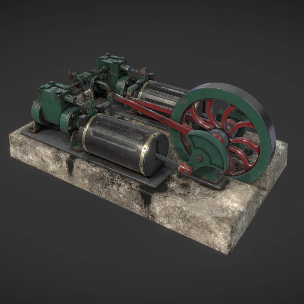 Steampunk Twin Steam Engine - 3D Model by KungFuGrip