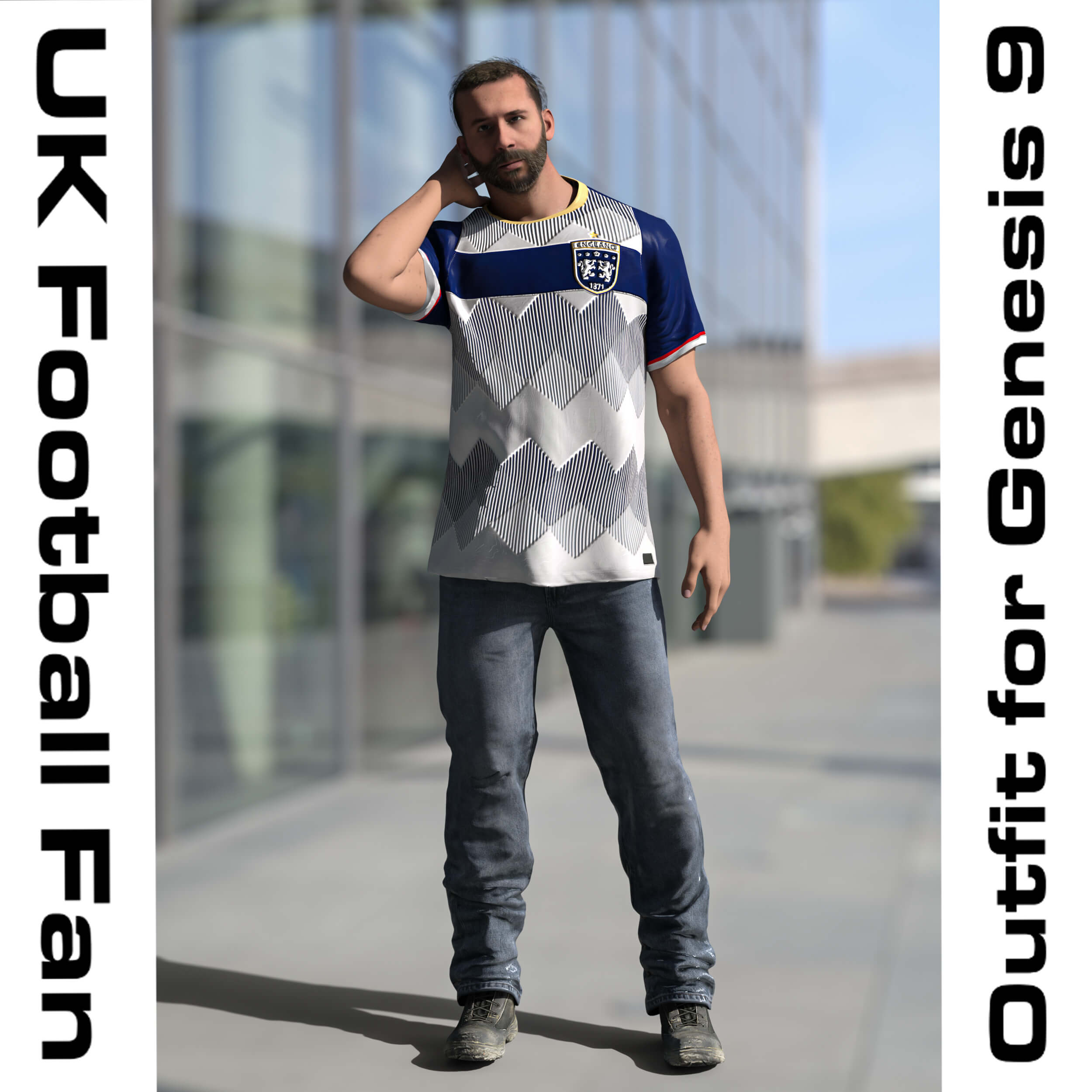 UK Football Fan Outfit for Genesis 9 - Daz Content by KuraiKya