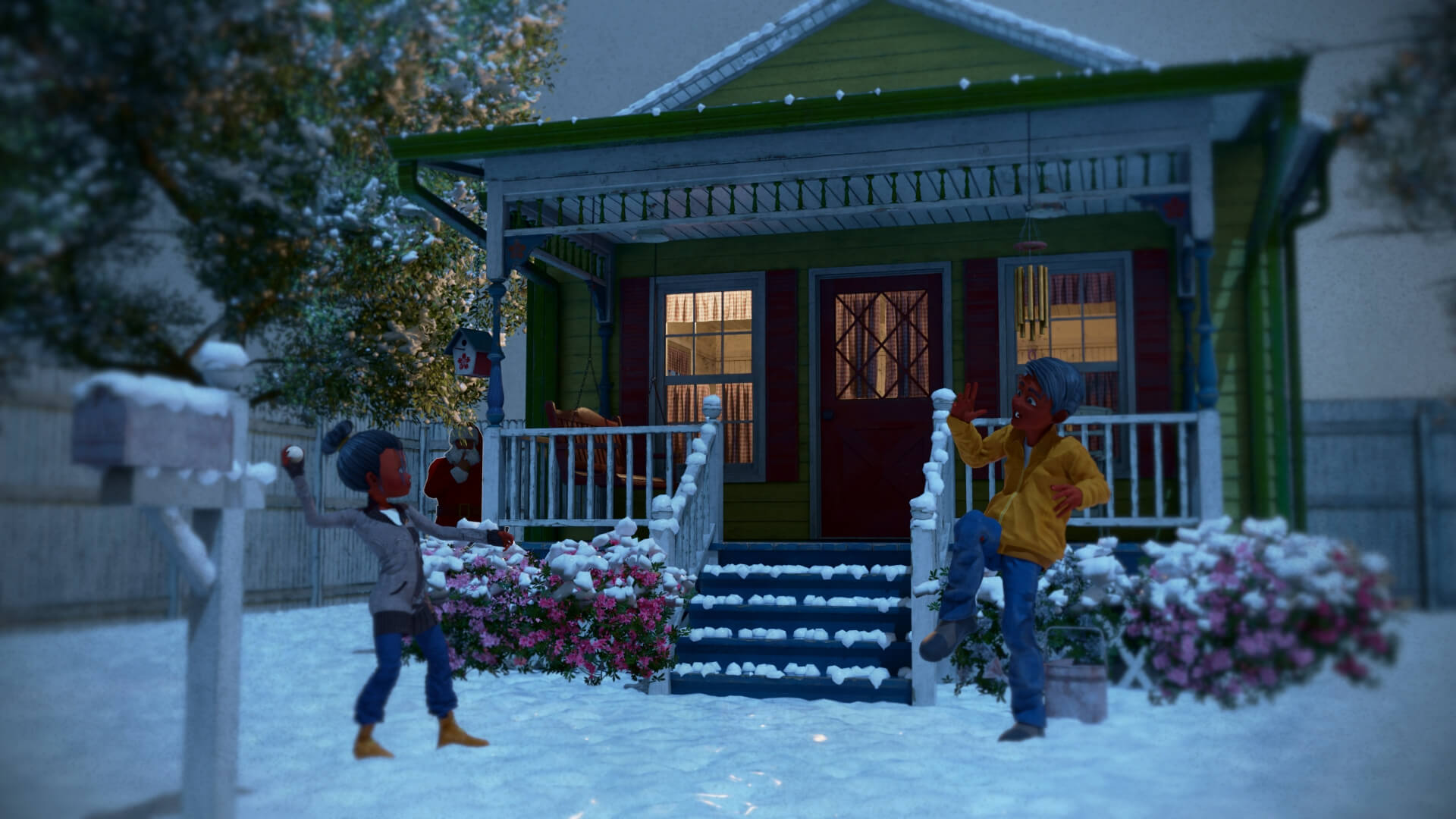 Snow Fight with Dad 3D Render, Digital Art by kwasimedia