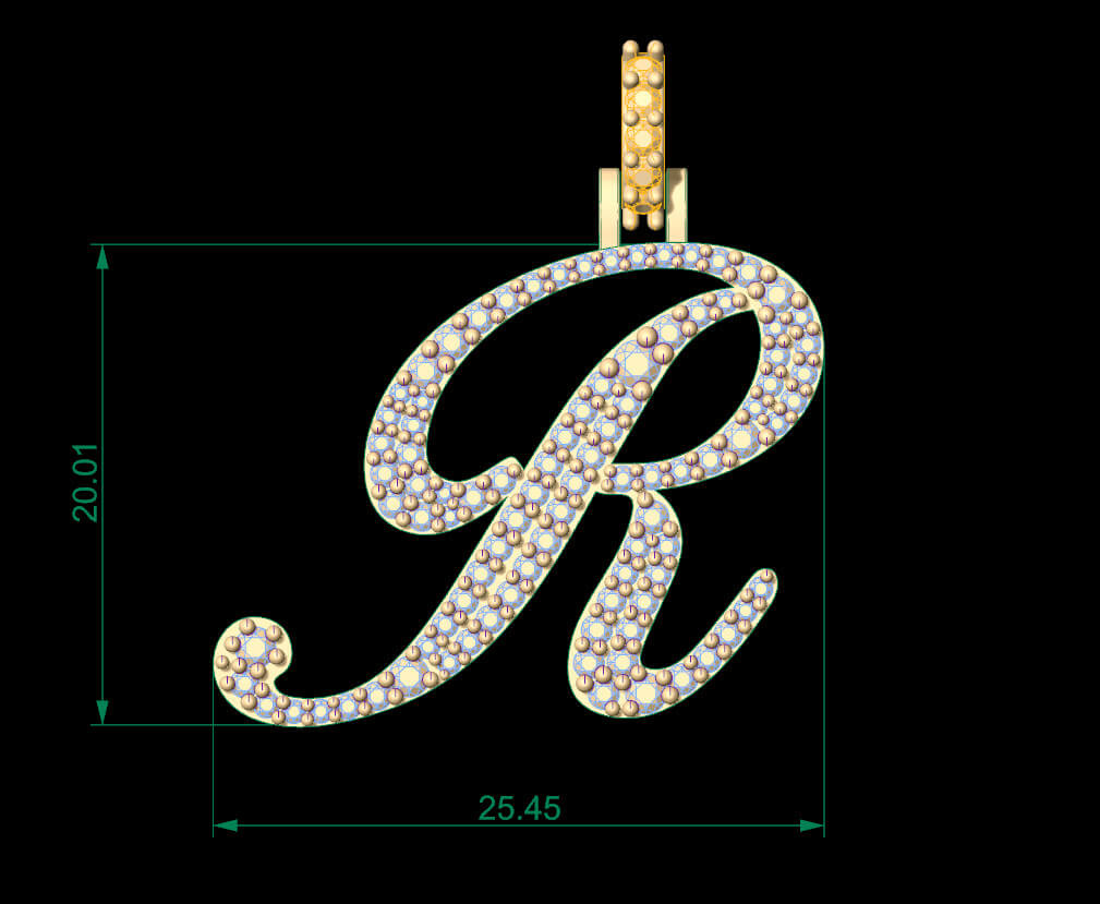 Initial Letter 'R' Pendant Necklace - 3D Model by Lady of the 3DRings