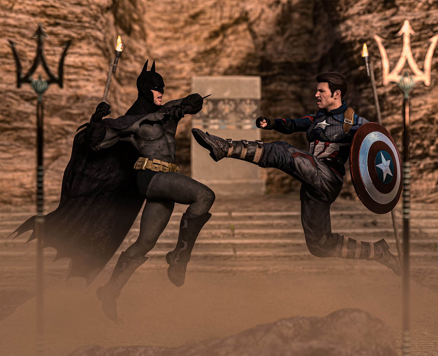 Batman vs. Captain America 3D Render, Digital Art by lagingpayat