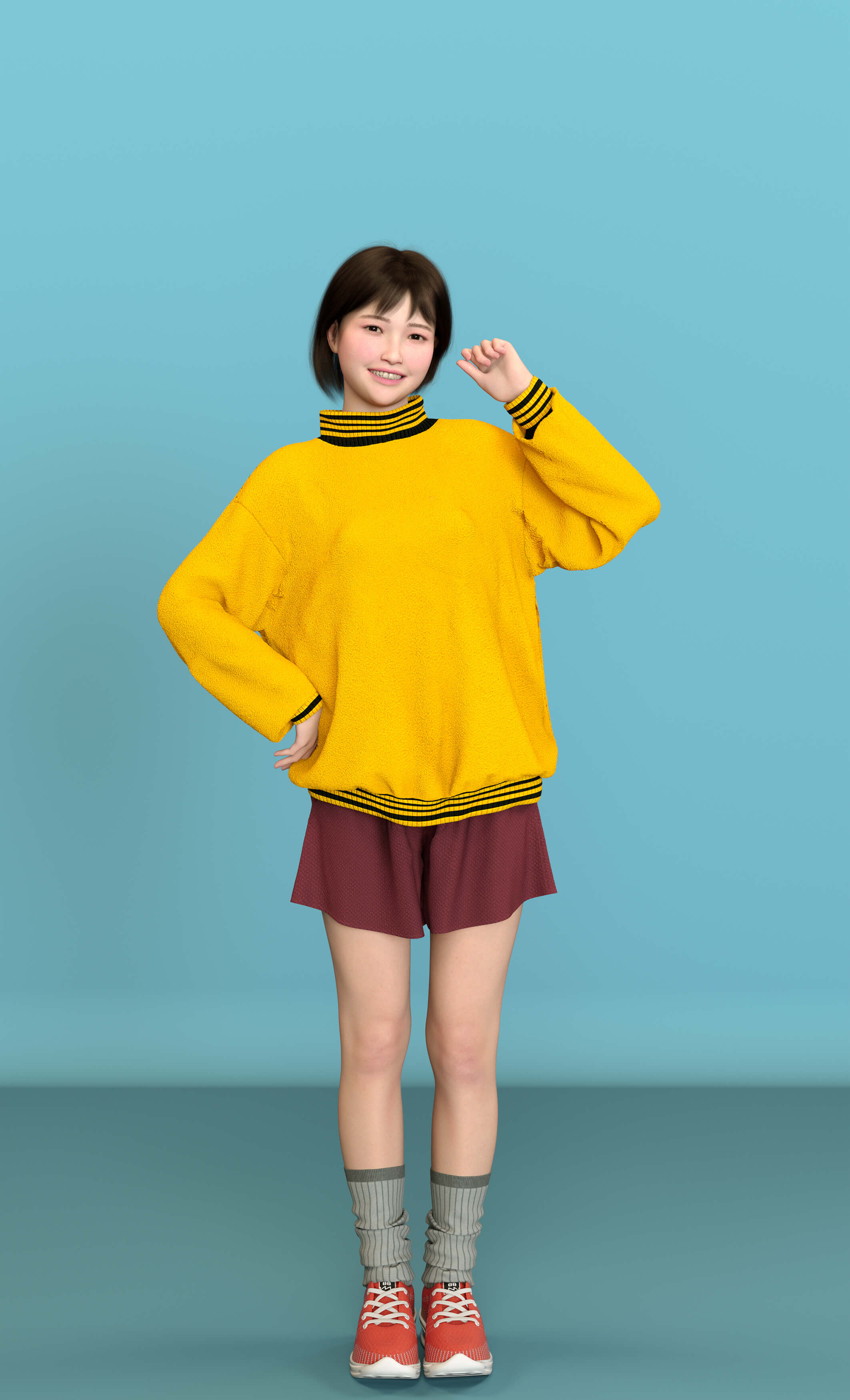 Jiyun in young Minto outfit 3D Render, Digital Art by LambdaX