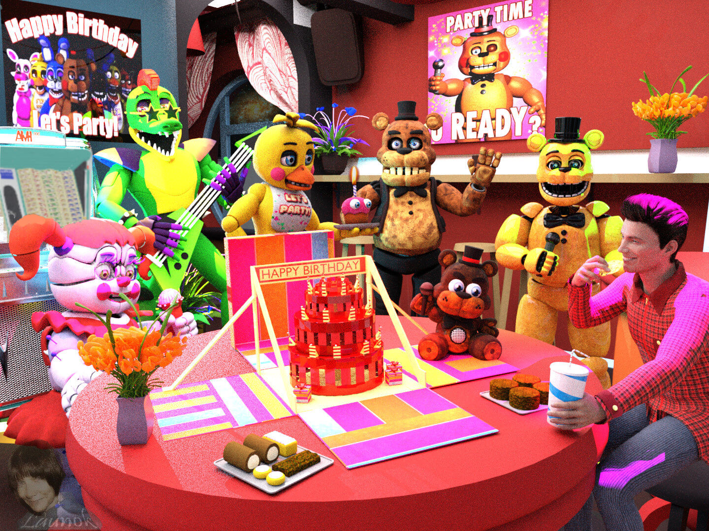 A FNAF Birthday Spectacular 3D Render, Digital Art by launok