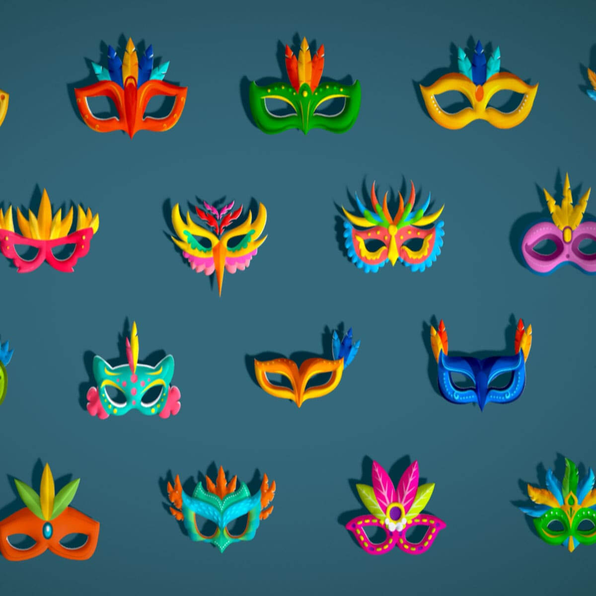 20 Carnival Feather Masks Pack 2 Stylized Kids Party Masks