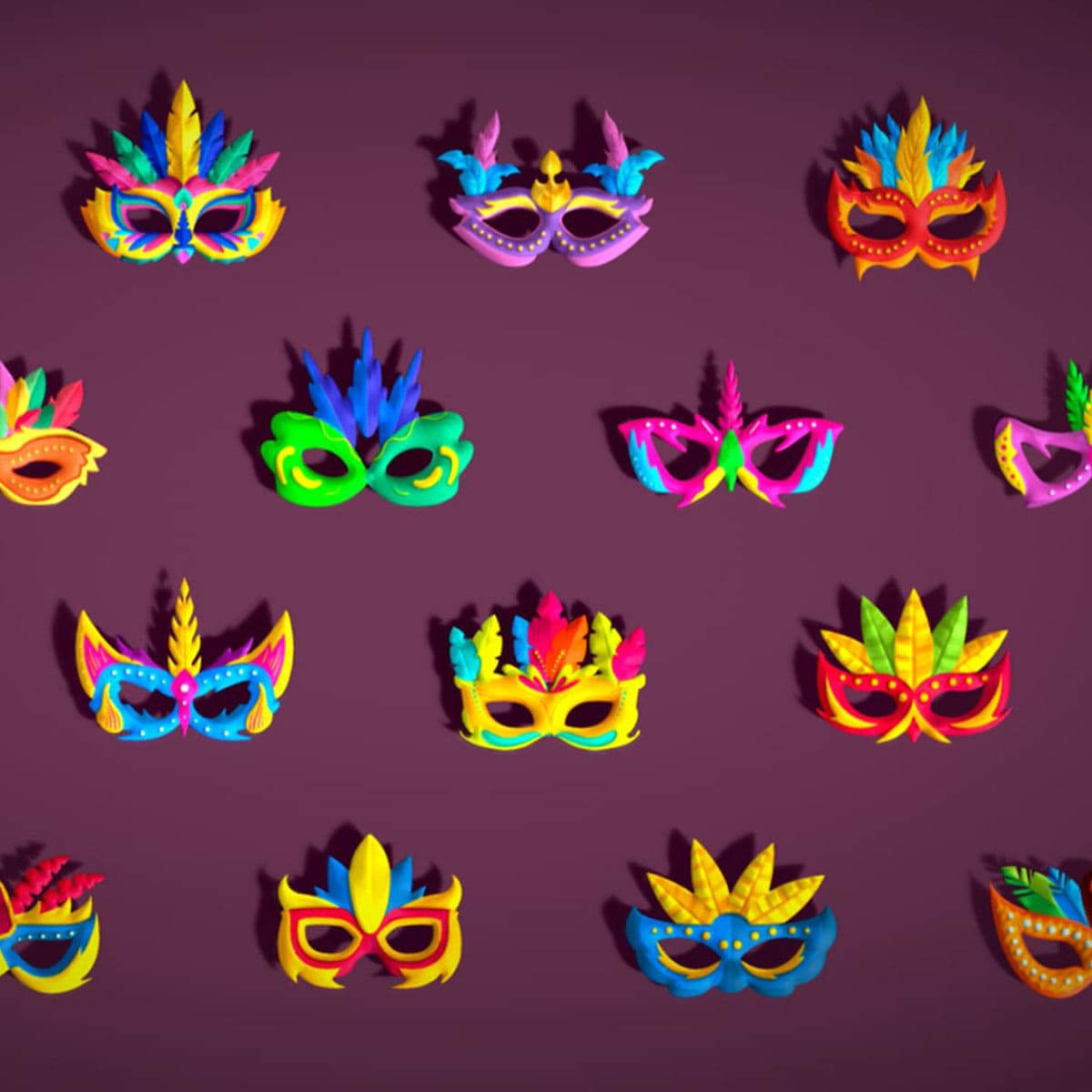 20 Carnival Feather Masks Pack 3 Stylized Kids Party Masks