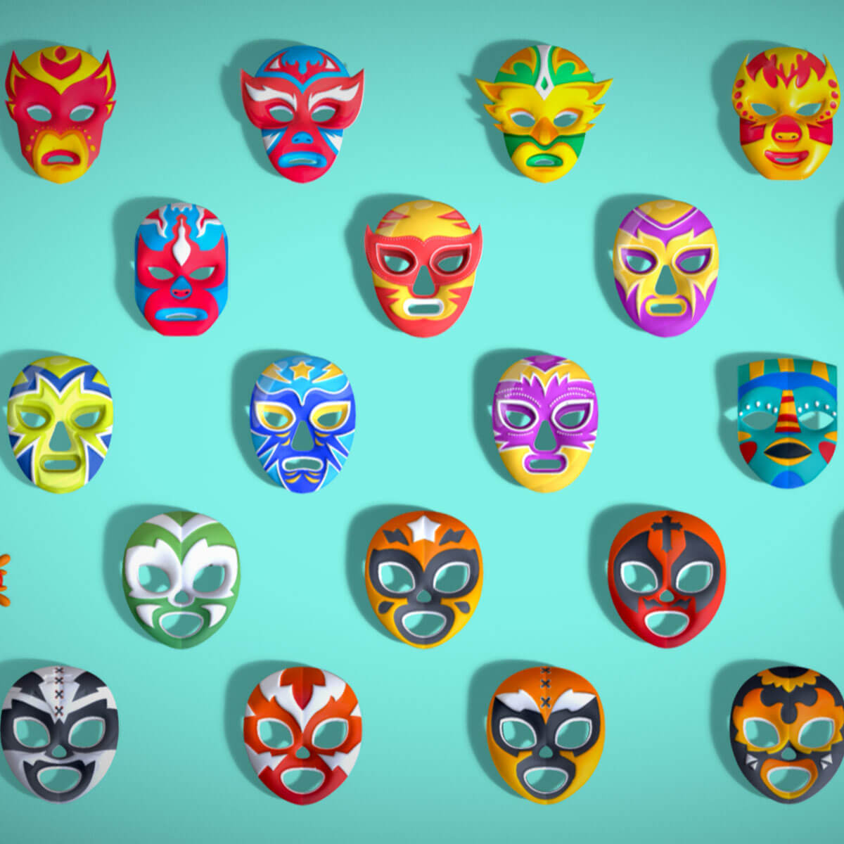25 Kids Evil Mask Pack 1 - Cartoon - Stylized Masks Set 3D Render