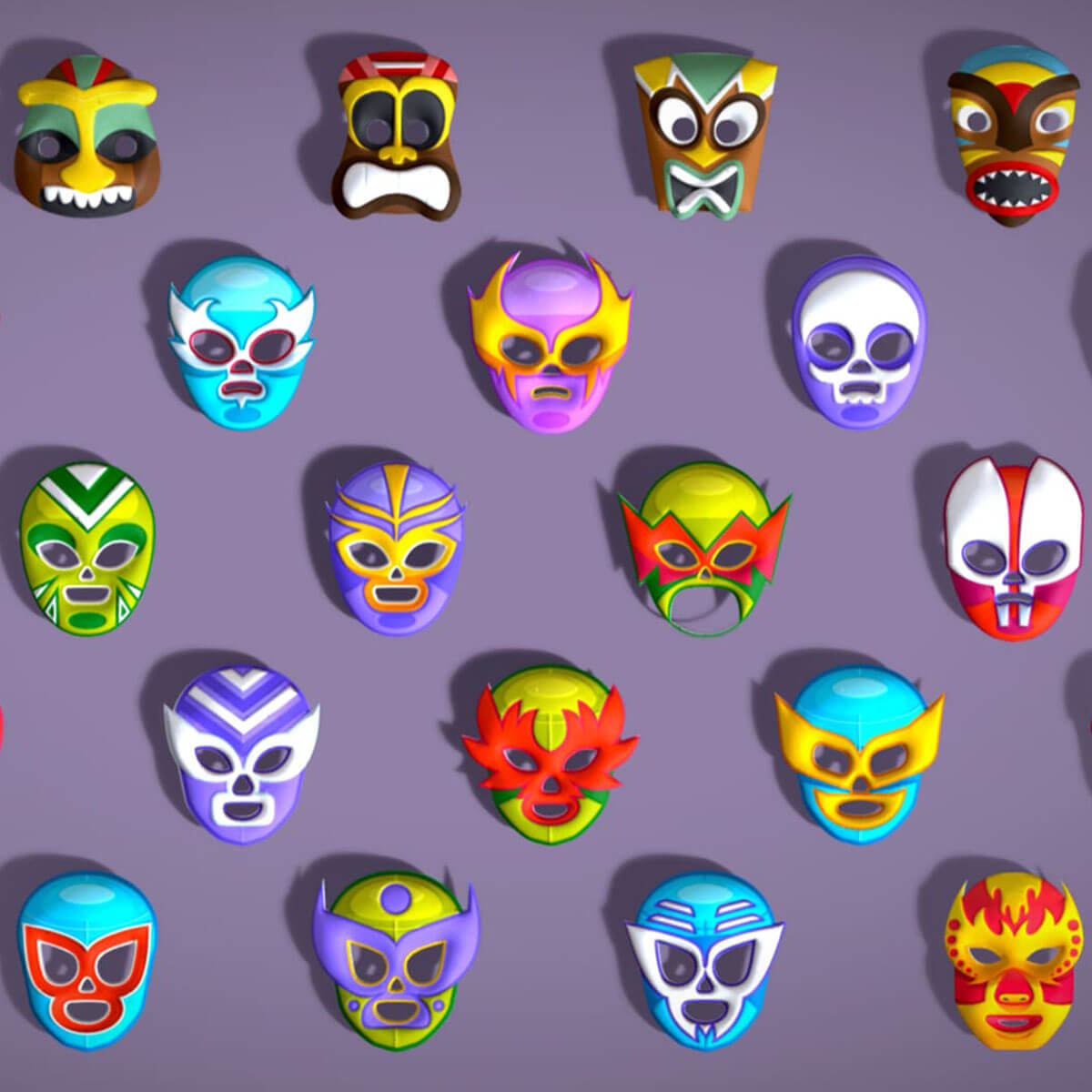 25 Kids Evil Mask Pack 2 - Cartoon - Stylized Masks Set 3D Render
