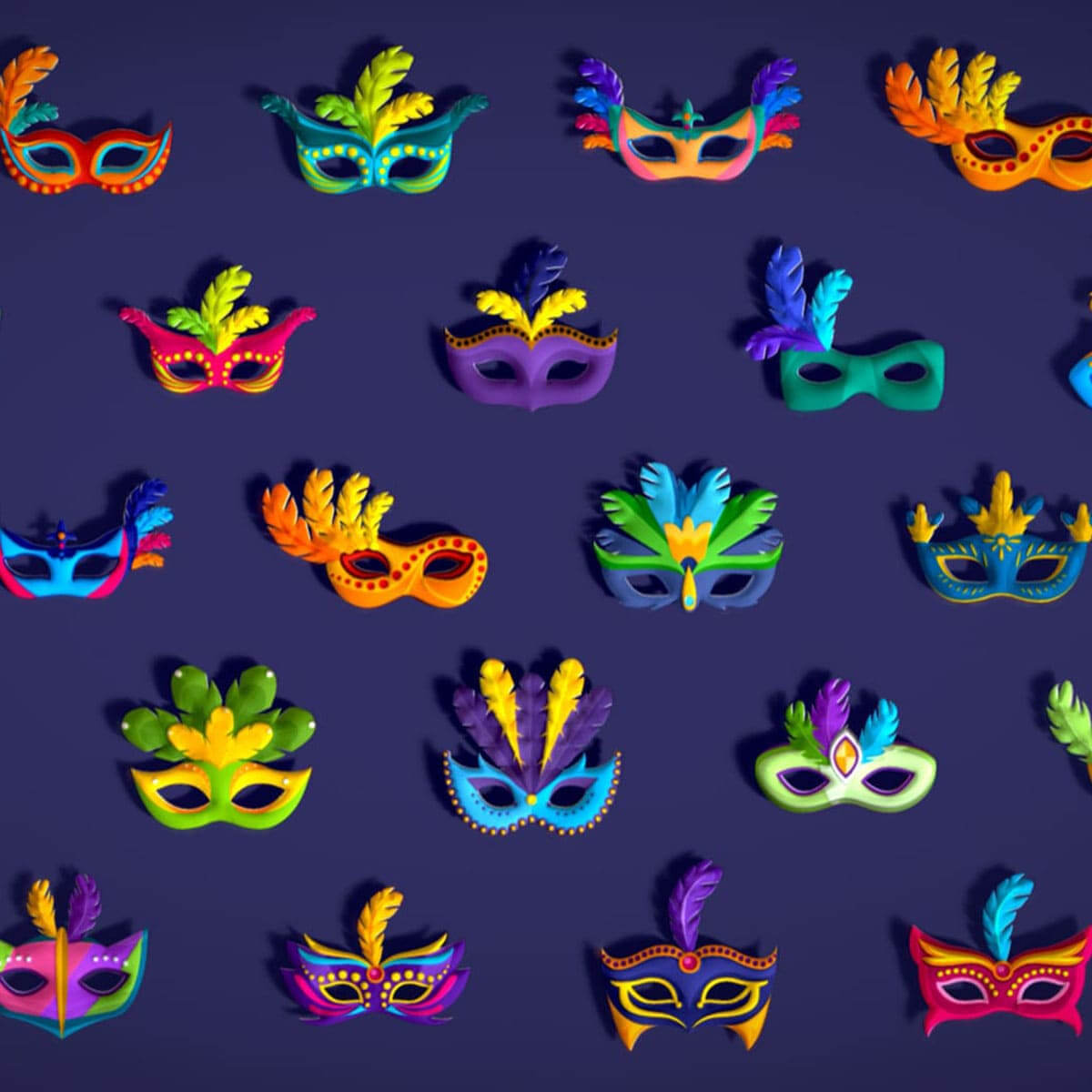 26 Carnival Feather Masks Pack 1 Stylized Kids Party Masks