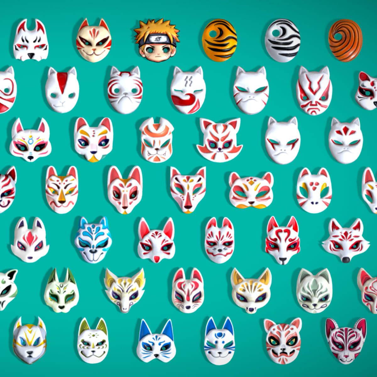 66 Naruto Masks Pack - Anbu Uchiha Tobi Obito - Stylized Set