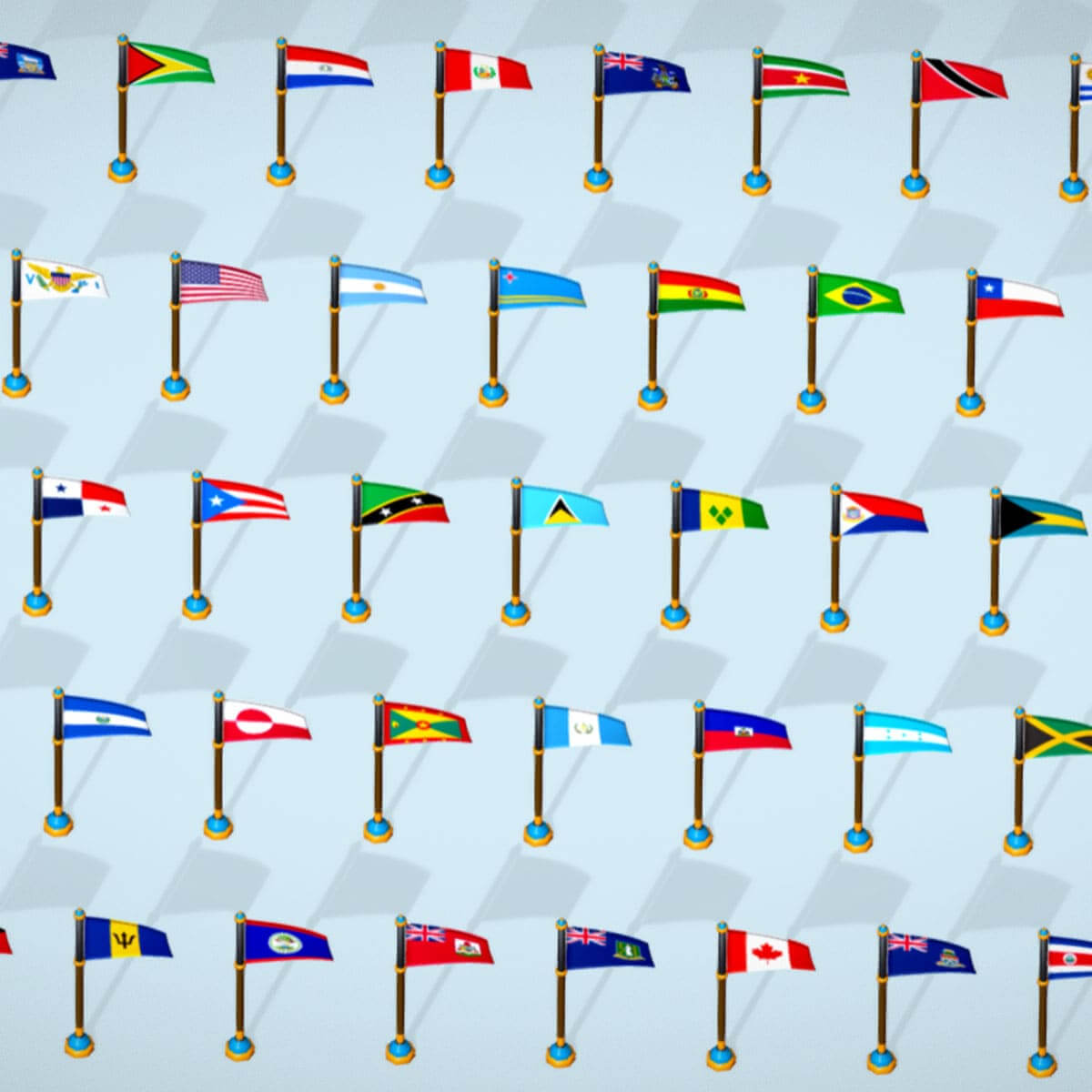 America Countries Flags Pack Toon Style Low Poly Collection