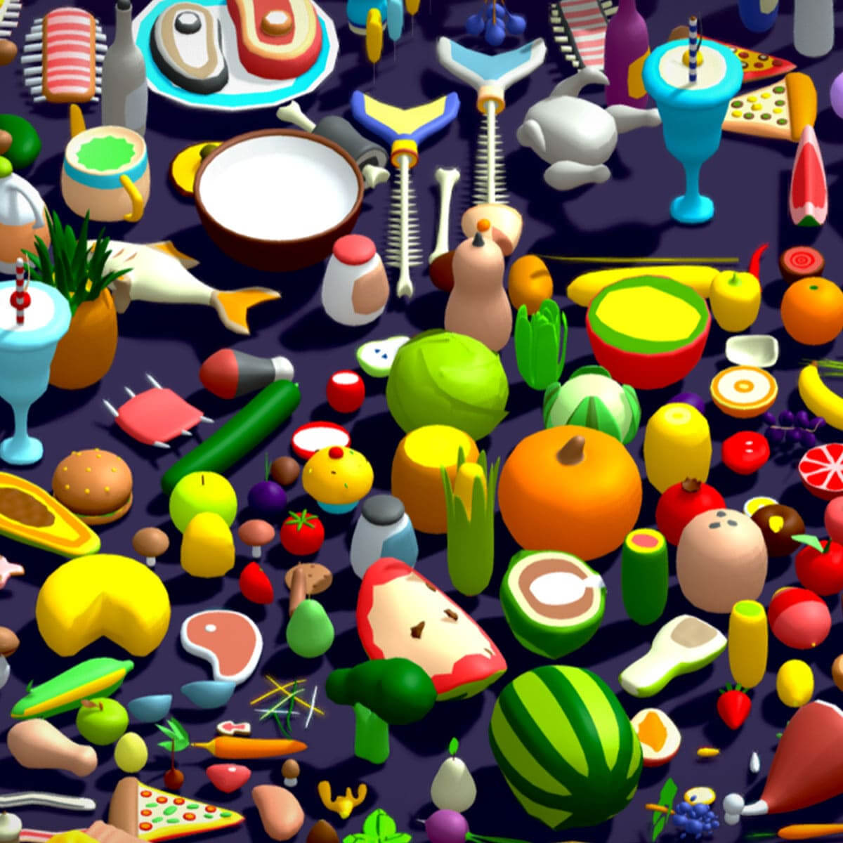 Food Pack 310+ Foods Mega Pack Low Poly Veg & Non Veg 3D Model