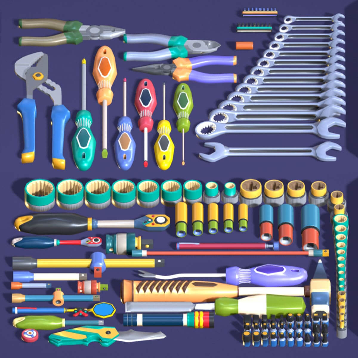 Industrial Toolkit Pack 117 Toon Style Tools Mechanical Kit