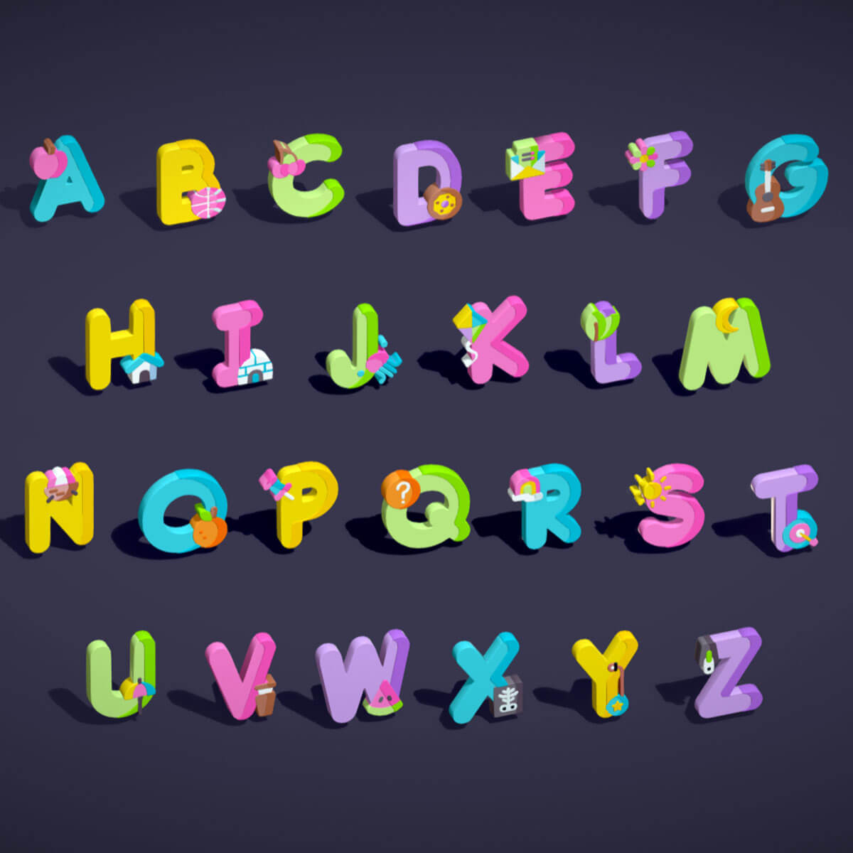 Toon Alphabets - Low Poly Cartoon Pack 2 - Kids Learning 3D Assets ...