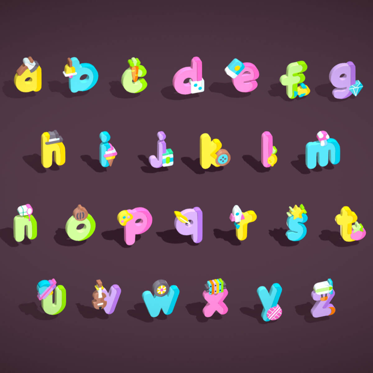 Toon Alphabets - Low Poly Cartoon Pack 3 - Kids Learning 3d Assets ...