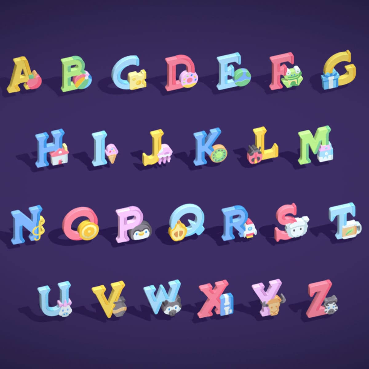 Toon Alphabets - Low Poly Cartoon Pack 4 - Kids Learning 3D Assets ...