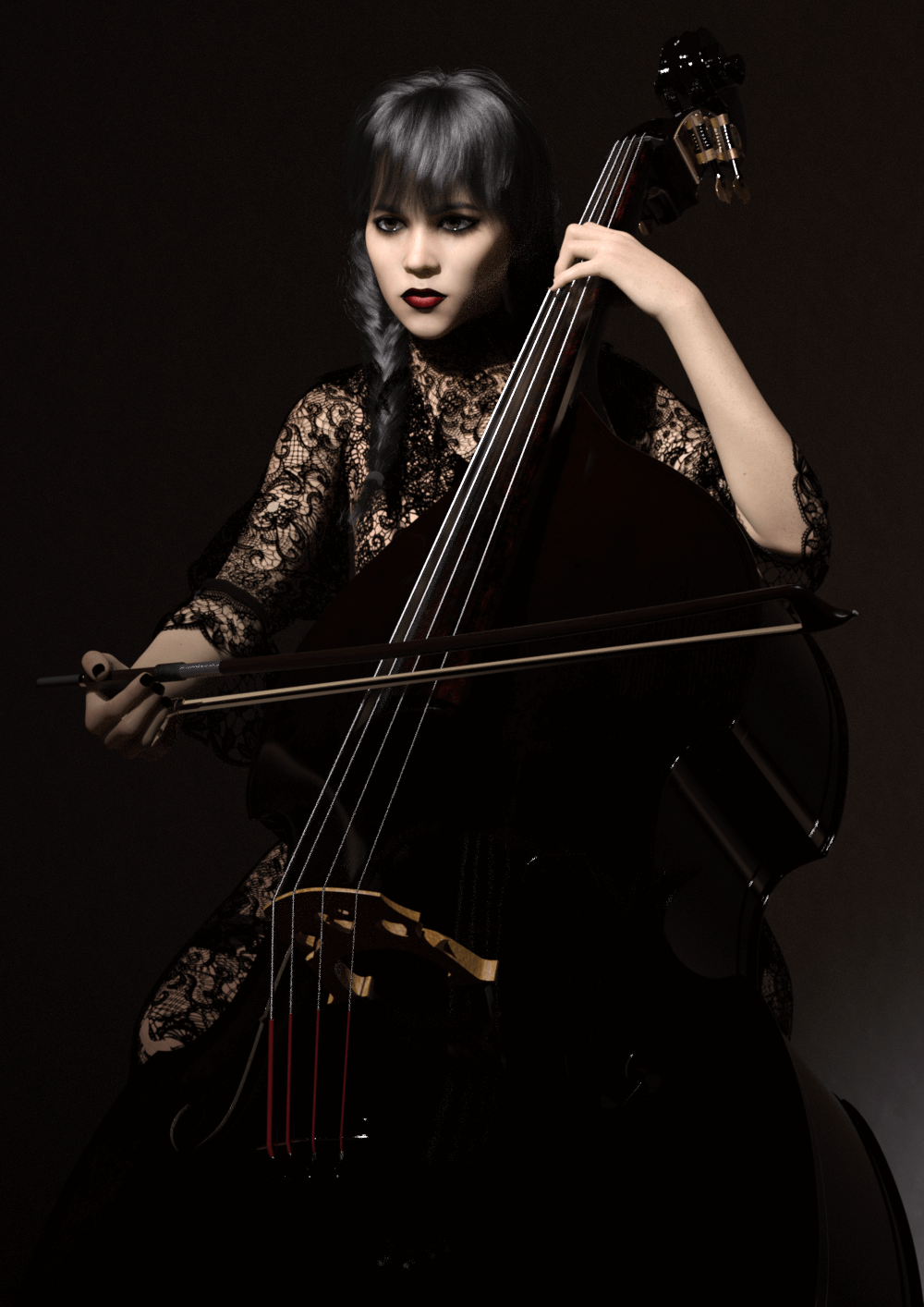 Double Bass 3D Render, Digital Art by leeleesss