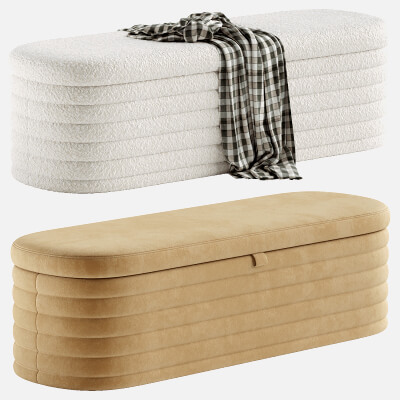 Upholstered Fabric Storage Bench - 3D Model by Leo_98